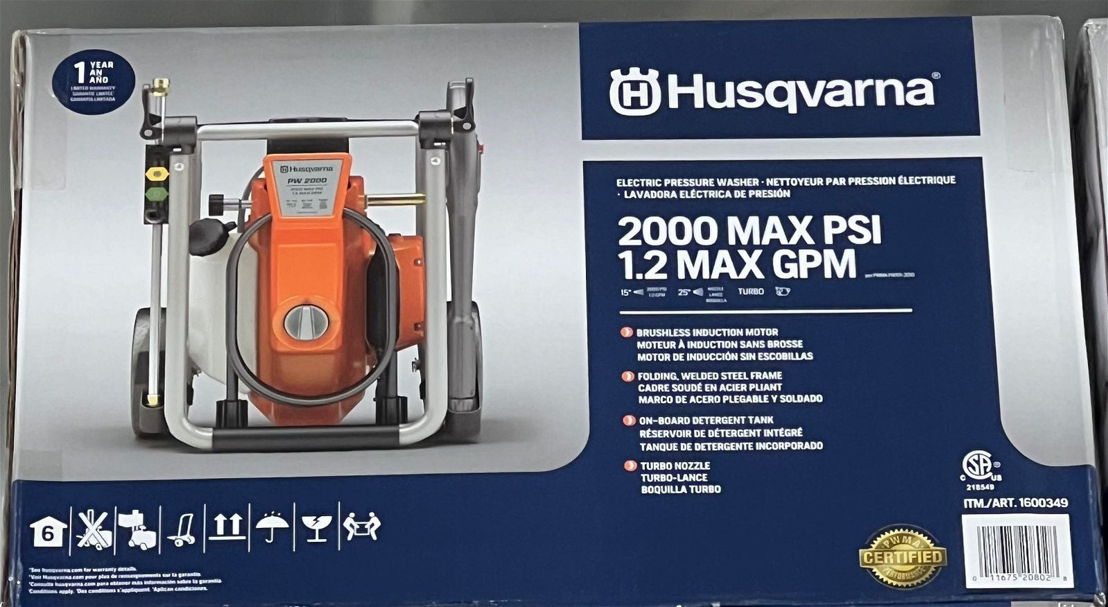 Husqvarna (HV-020802) 2000 PSI Electric Powered Pressure Washer 1.2 Ma ...