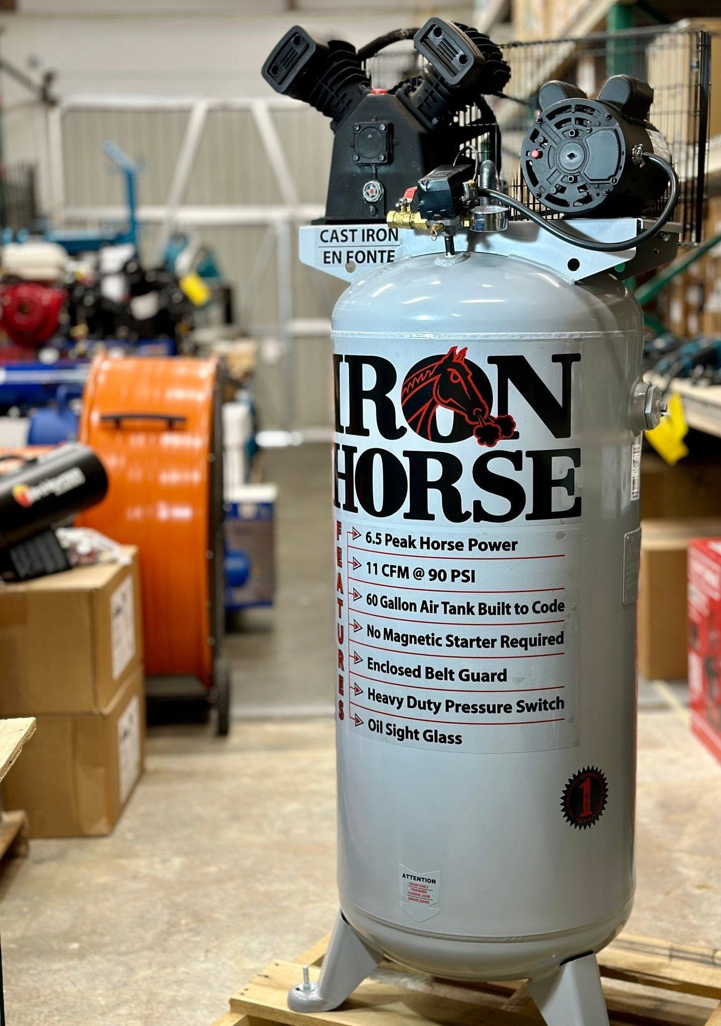 Iron Horse (IH-D6160V1) 3.2-HP 60-Gallon Single-Stage Air Compressor ...
