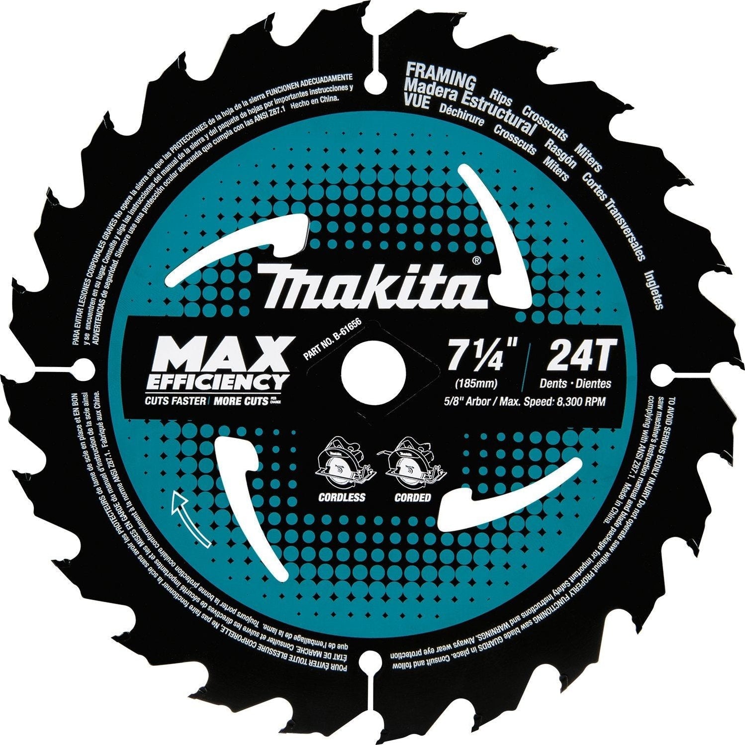 Makita (B-61656) 7-1/4" 24T Max Efficiency Ultra-Thin Kerf Circular Sa ...